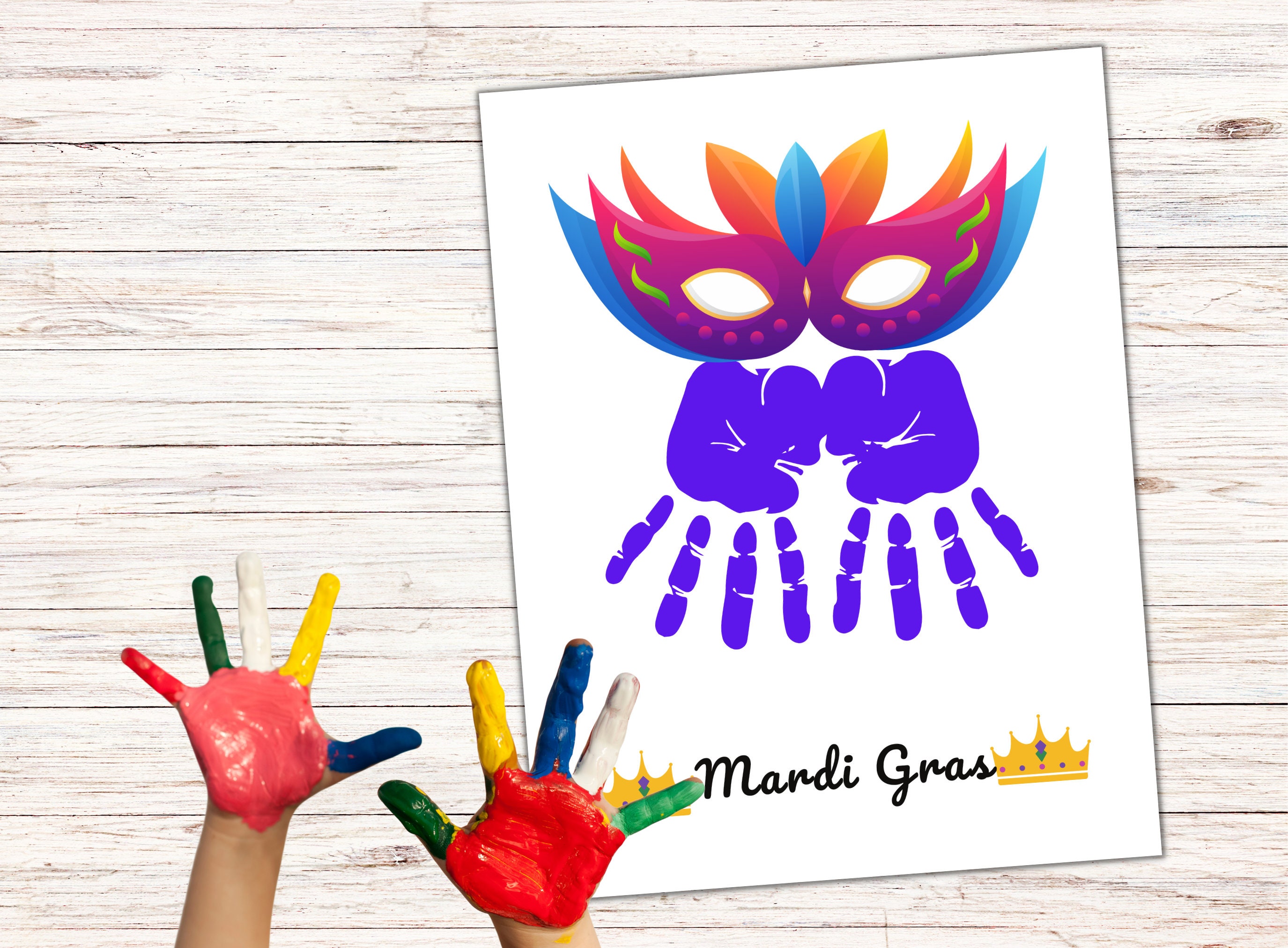Mardi Gras Handprint Art, Mardi Gras Printable, Handprint Craft ...