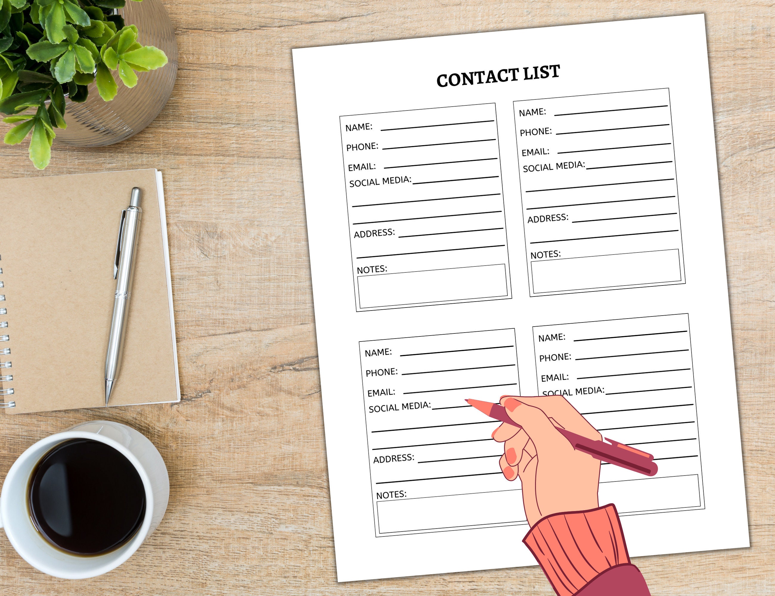 Contact List Printable, Contact Information, Contact Sheet - Etsy