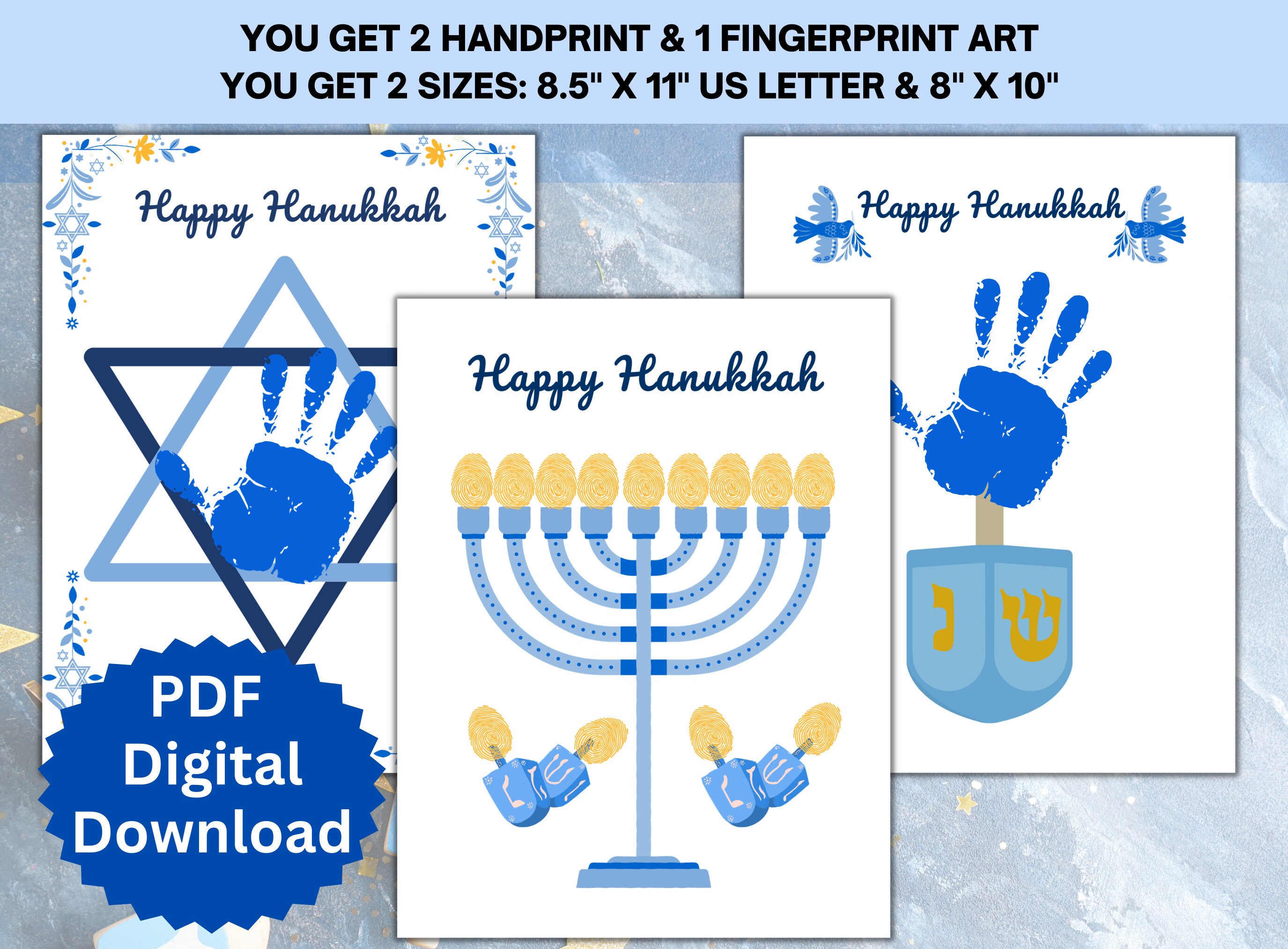Hanukkah Handprint Art, Hanukkah Fingerprint Art, Handprint Keepsake ...