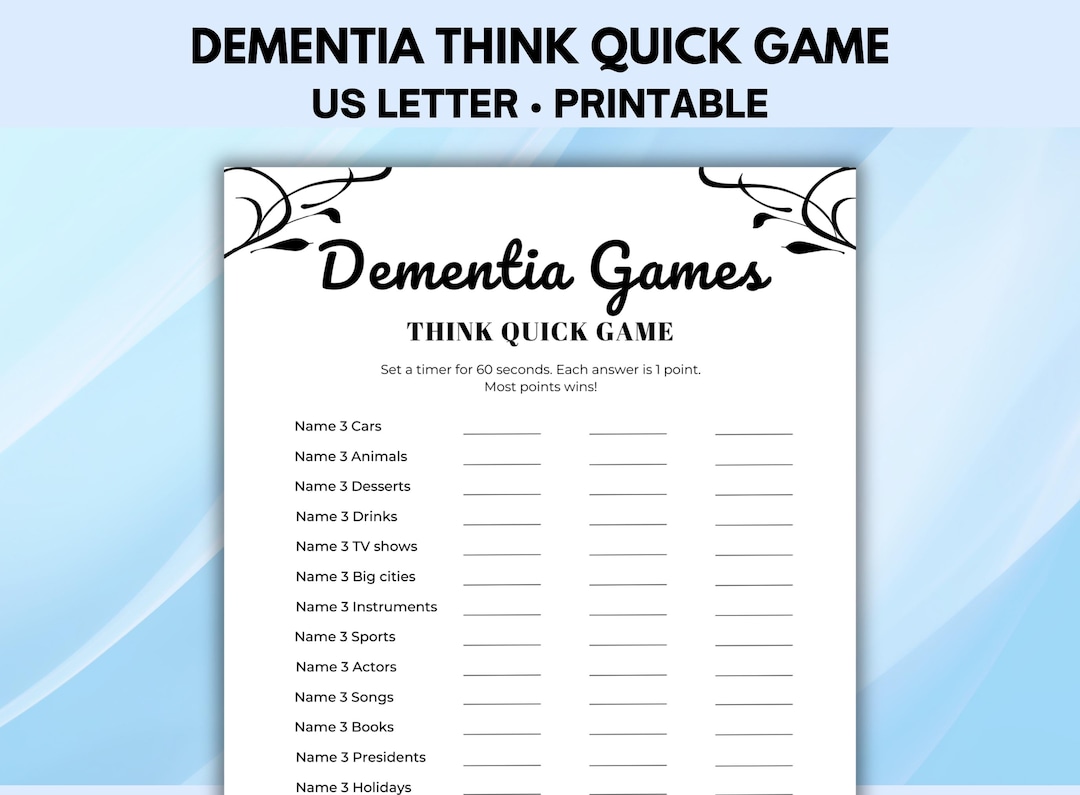 Dementia Think Quick Game, Ice Breaker Games, Dementia Activities ...