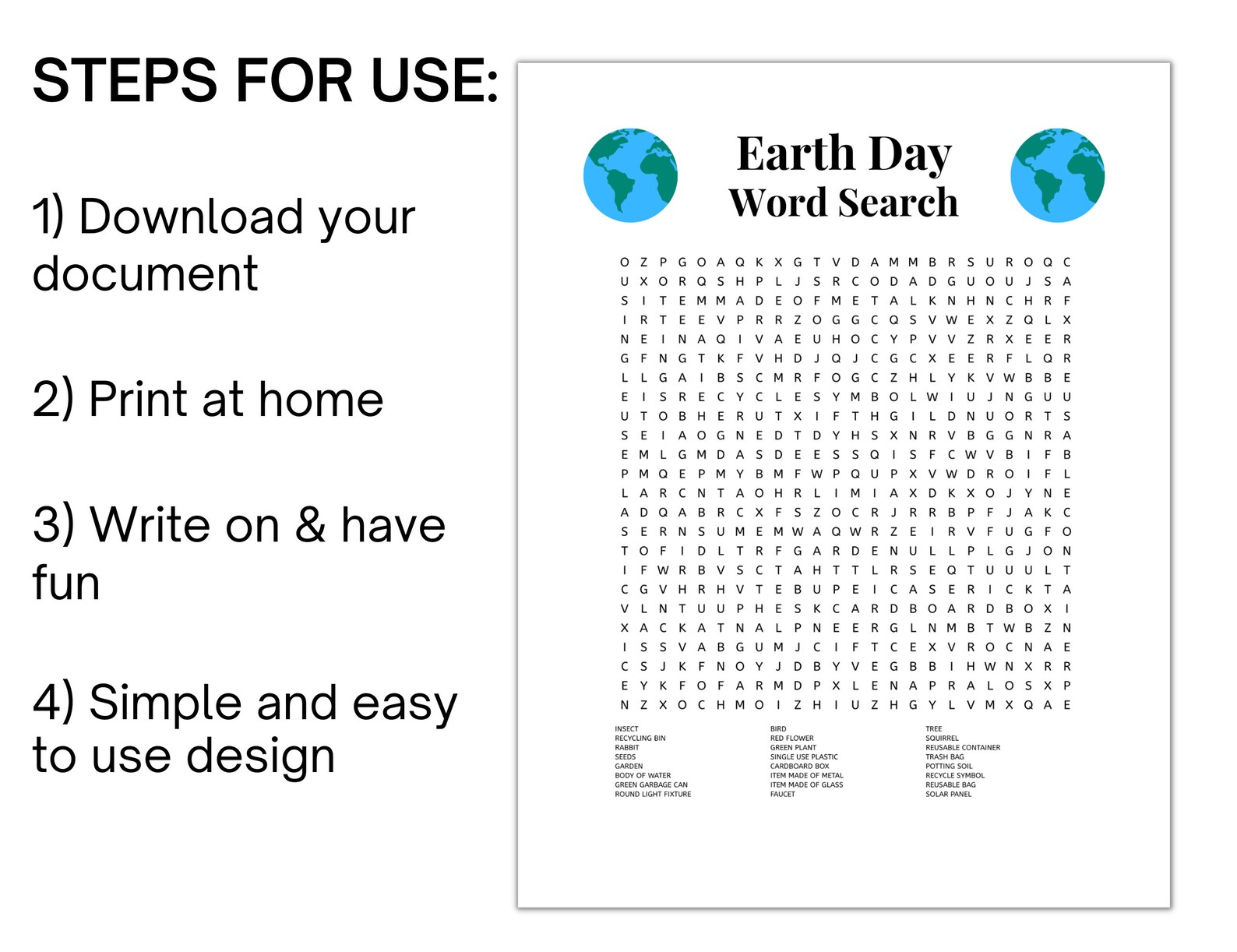 Earth Day Word Search Puzzle, Earth Day Printable, Earth Day Activities ...