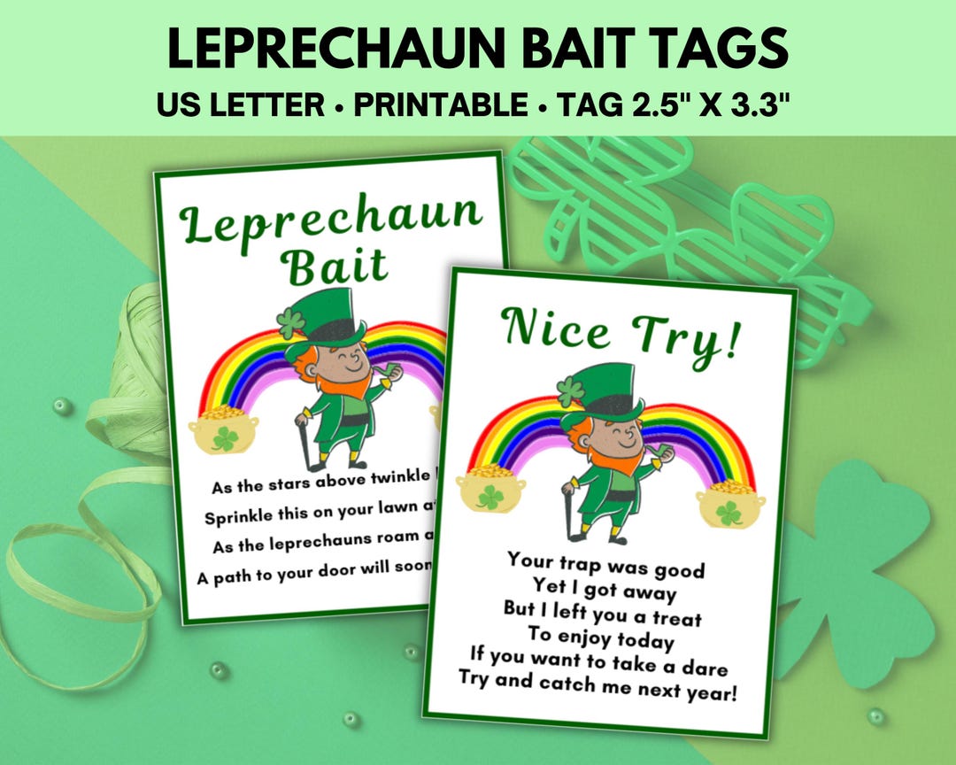 Leprechaun Bait Tags, Leprechaun Trap, Catch a Leprechaun, St. Patrick ...