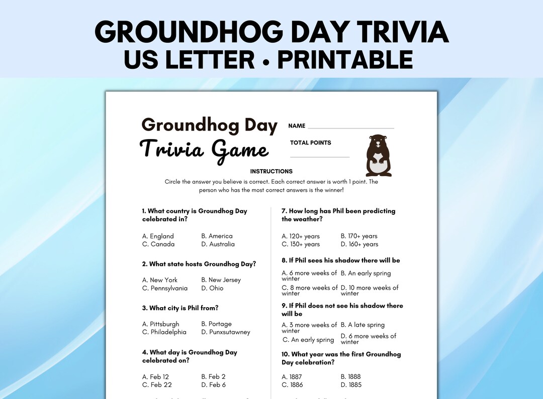 Groundhog Day Trivia, Groundhog Day Printable, Groundhog Activities - Etsy