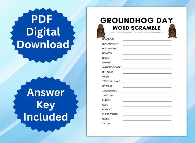 Groundhog Day Word Scramble, Groundhog Day Printable, Groundhog ...