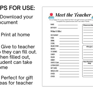 Meet the Teacher, Teacher Favorite Questionnaire, Teacher About Me and ...