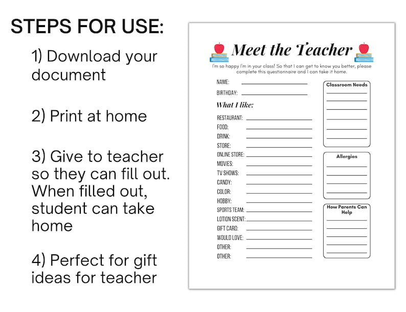 Meet the Teacher, Teacher Favorite Questionnaire, Teacher About Me and ...