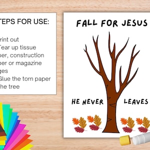 Fall for Jesus Craft, Jesus Never Leaves Tissue Paper Craft, Fall Bible Activity, He Never ...