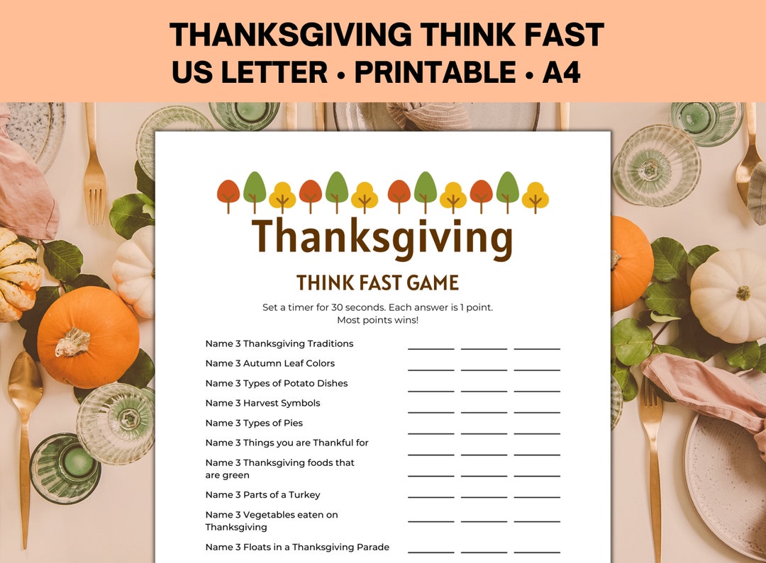 Thanksgiving Think Fast Game, Thanksgiving Printable Game, Holiday ...