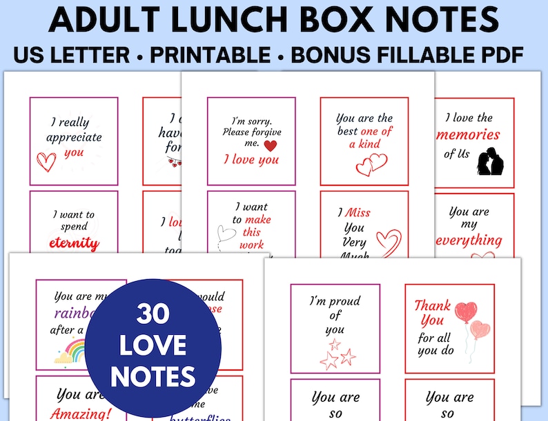 Adult Lunch Notes, Lunchbox Notes, Lunchbox Notes Printable, Love Lunch ...