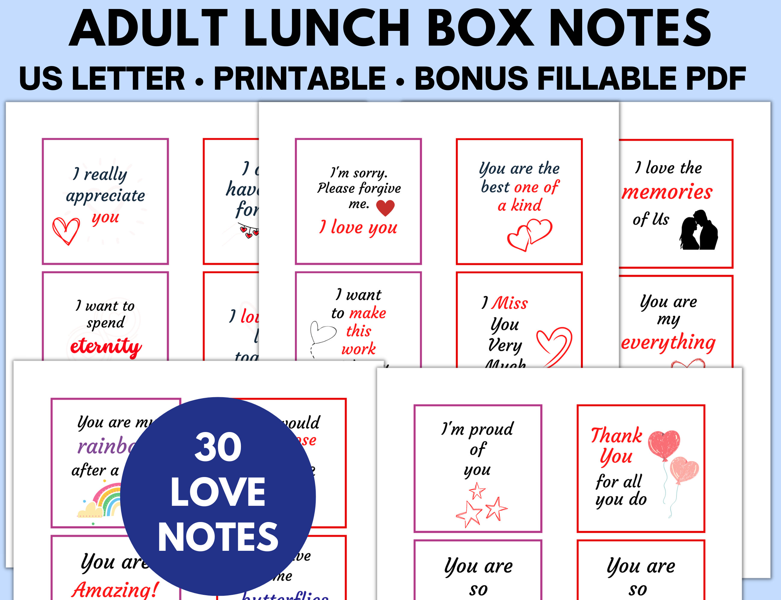 Adult Lunch Notes, Lunchbox Notes, Lunchbox Notes Printable, Love Lunch ...