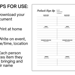 Potluck Sign up Sheet, Food Sign up Sheet - Etsy