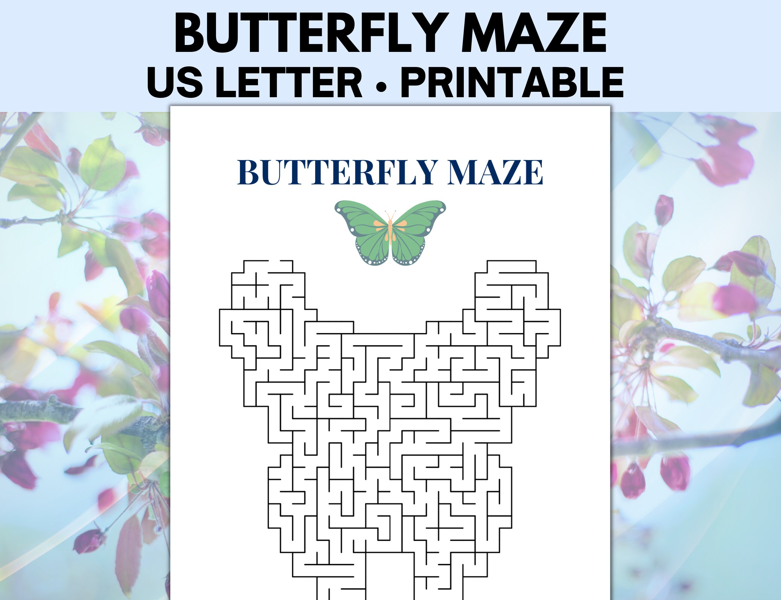 Butterfly Maze, Printable Nature Maze Puzzle, Earth Day Maze - Etsy