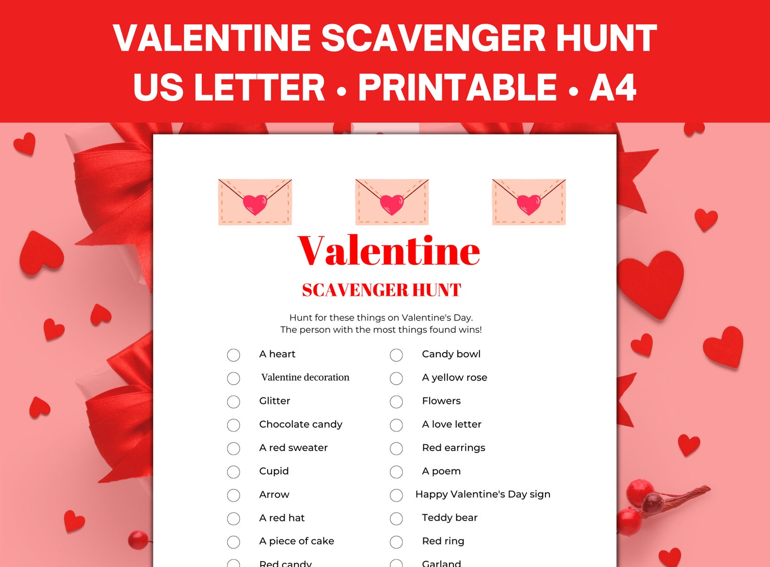 Valentine Scavenger Hunt, Valentine Party Game, Valentine's Day Game ...