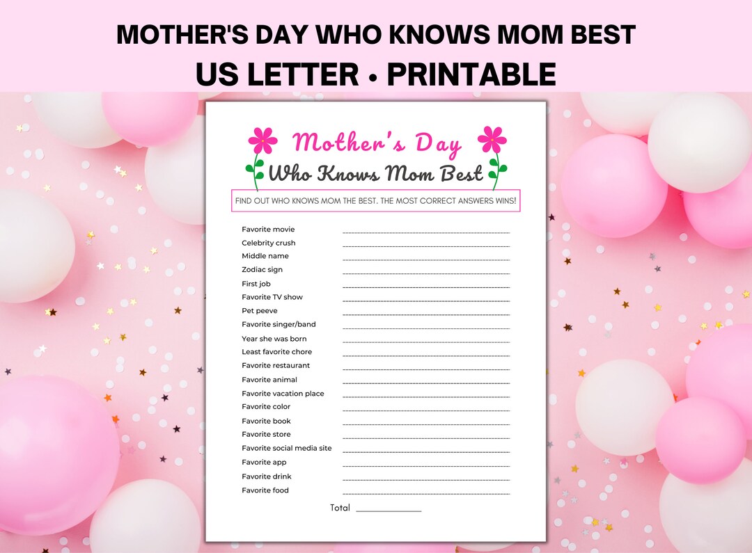 Who Knows Mom Best, How Well Do You Know Mom, Mother's Day Game and ...