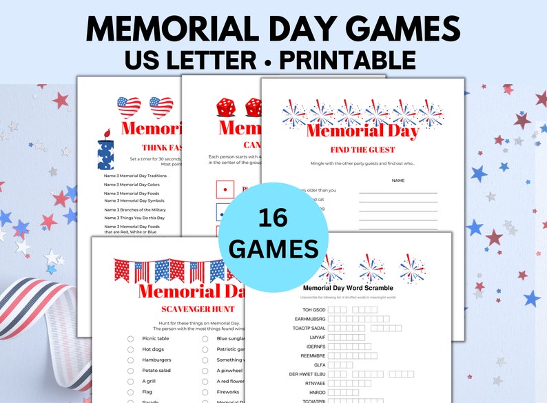 Memorial Day Games, Find the Guest Game, Memorial Day Scavenger Hunt ...
