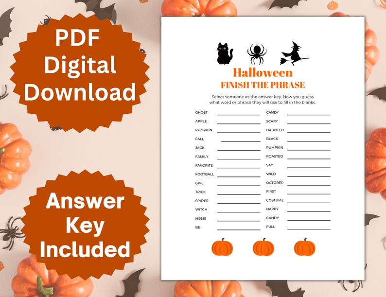 Halloween Finish My Phrase Game, Halloween Party Games Printable for ...