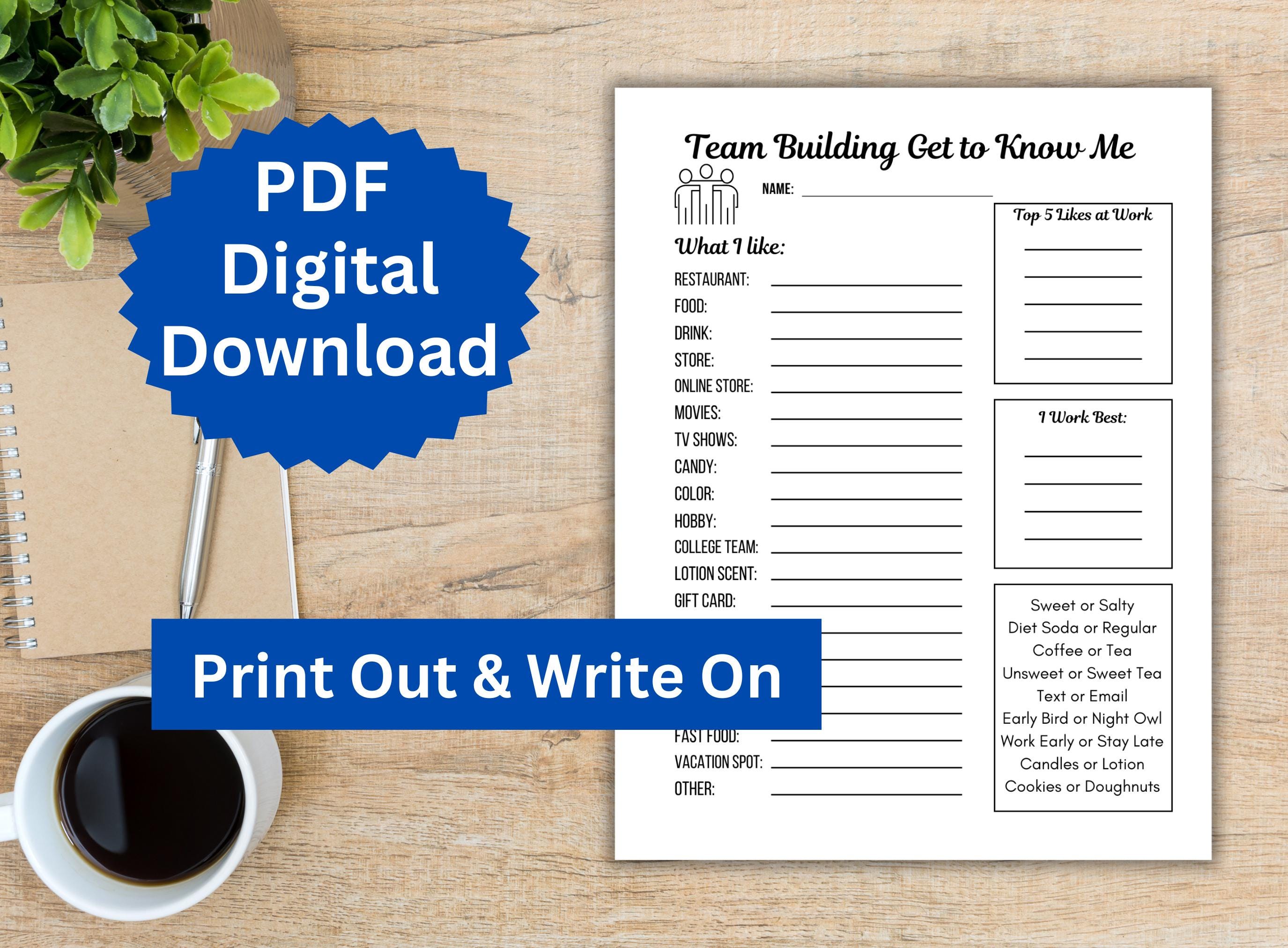 Team Building Get to Know Me Questionnaire Printable, Team Building ...