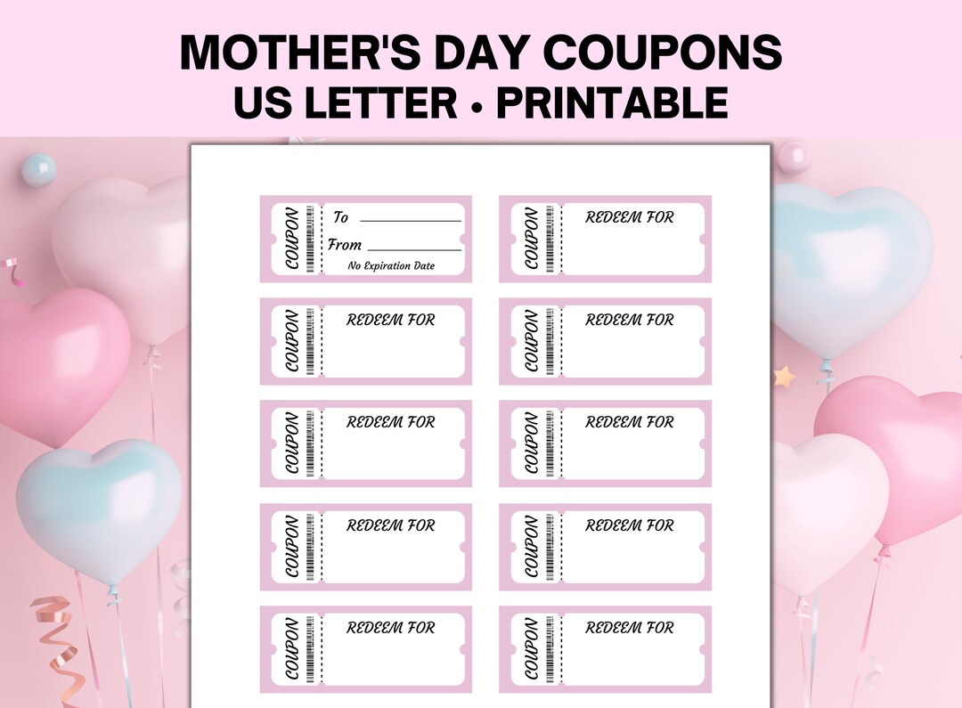 Mother's Day Coupons Printable Mom Coupon Book, Mother's Day Crafts ...
