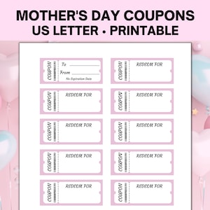 Mother's Day Coupons Printable Mom Coupon Book, Mother's Day Crafts ...