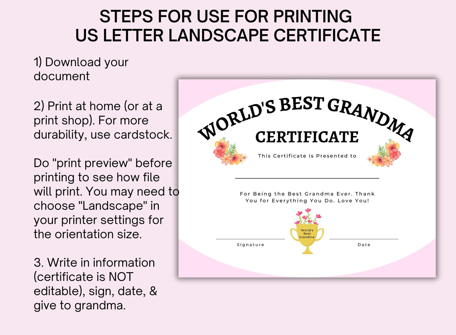 World's Best Grandma Certificate, Best Grandma Award, Grandmother ...