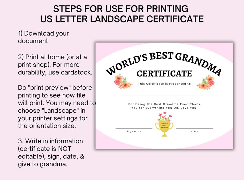 World's Best Grandma Certificate, Best Grandma Award, Grandmother ...