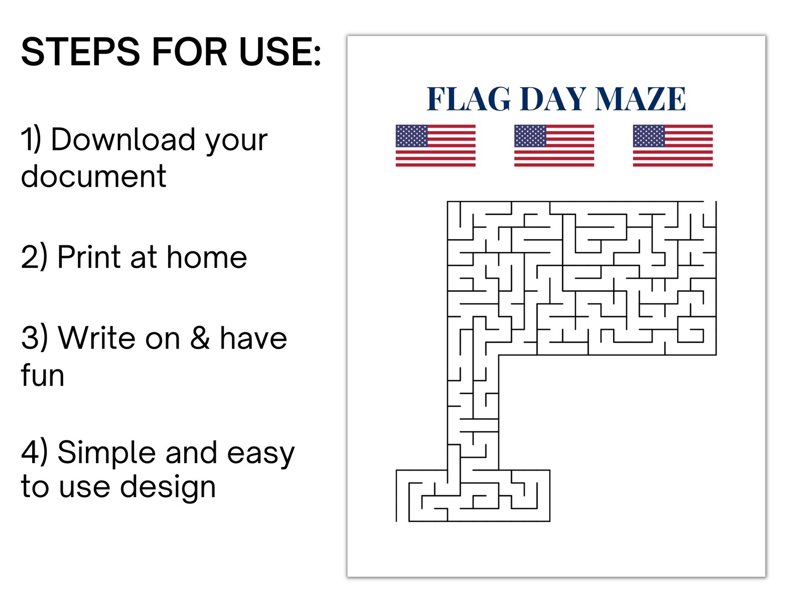 Flag Day Maze Printable, Flag Day Printable, Flag Day Activities and ...