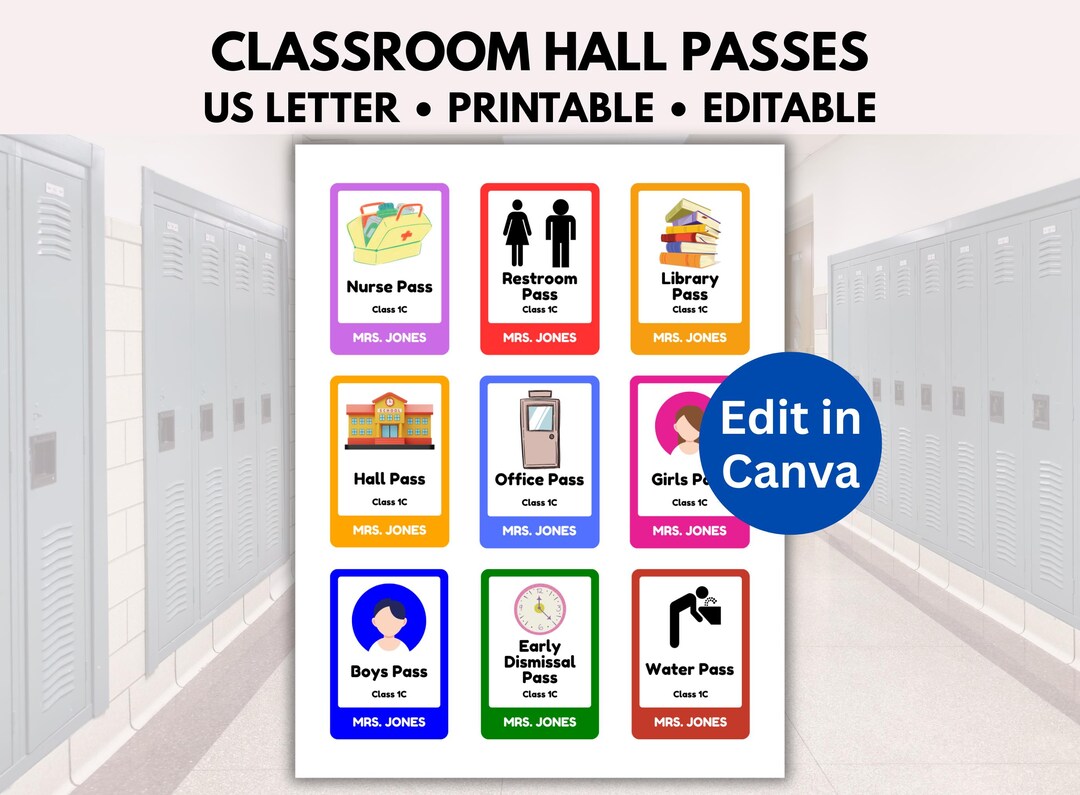 Classroom Hall Passes Editable, Teacher Hall Pass, Hall Passes for ...