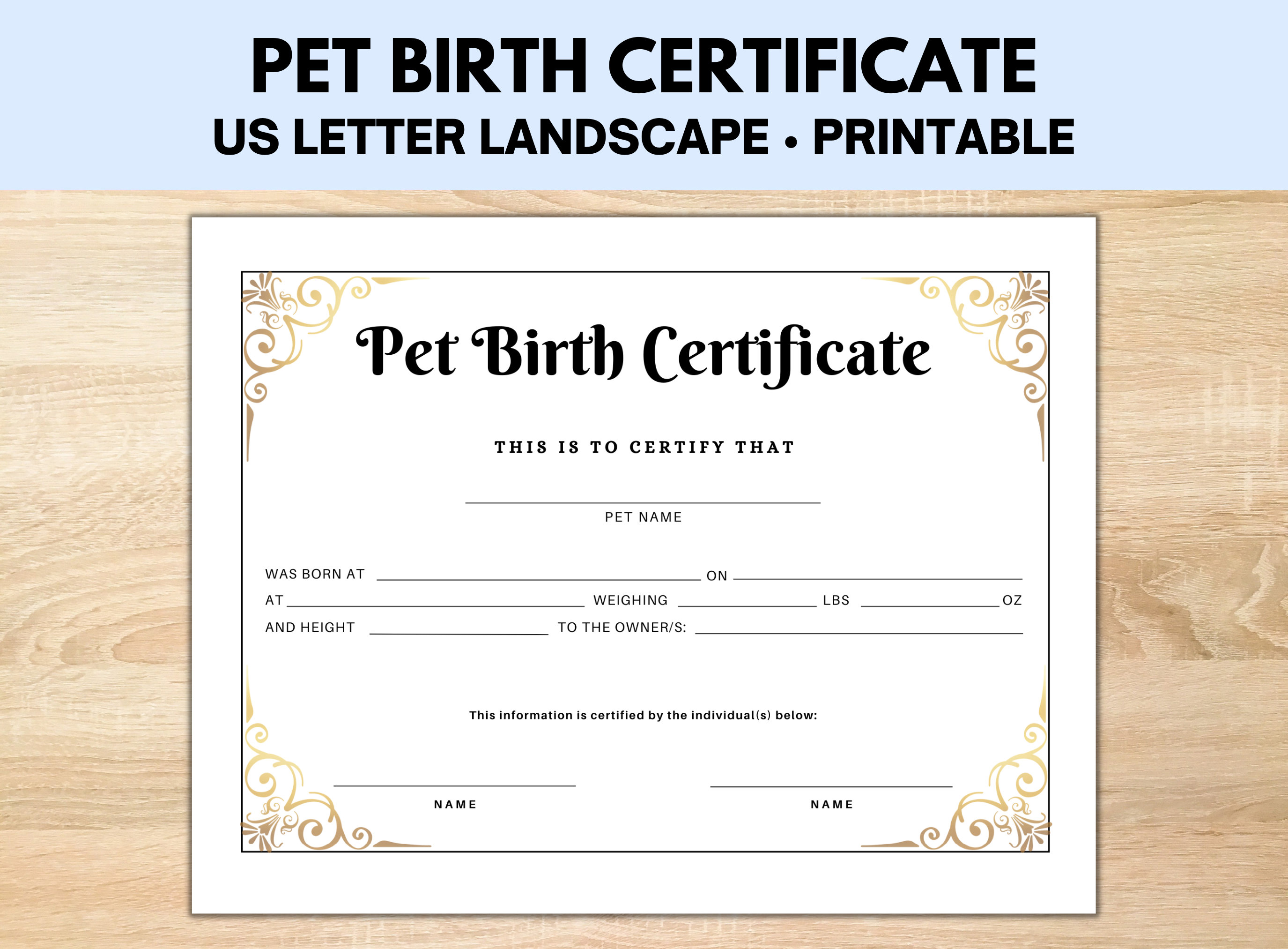 Pet Birth Certificate, Dog Birth Certificate, Puppy Birth Certificate ...