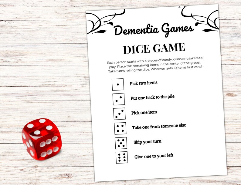 Dementia Dice Game, Candy Dice Game, Dice Game Printable, Ice Breaker ...