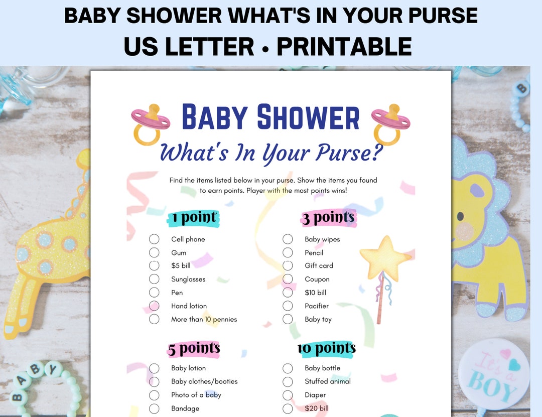 Baby Shower What's in Your Purse Game, What's in Your Bag, Fun Baby ...