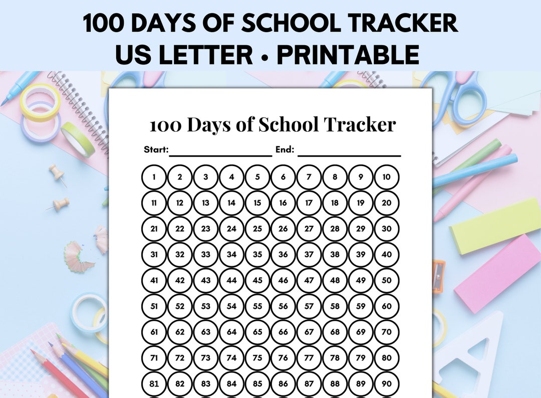 100 Days of School Tracker Printable, 100th Day of School - Etsy