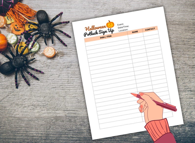 Halloween Potluck Sign up Sheet, Holiday Potluck Sign up Sheet, Church ...
