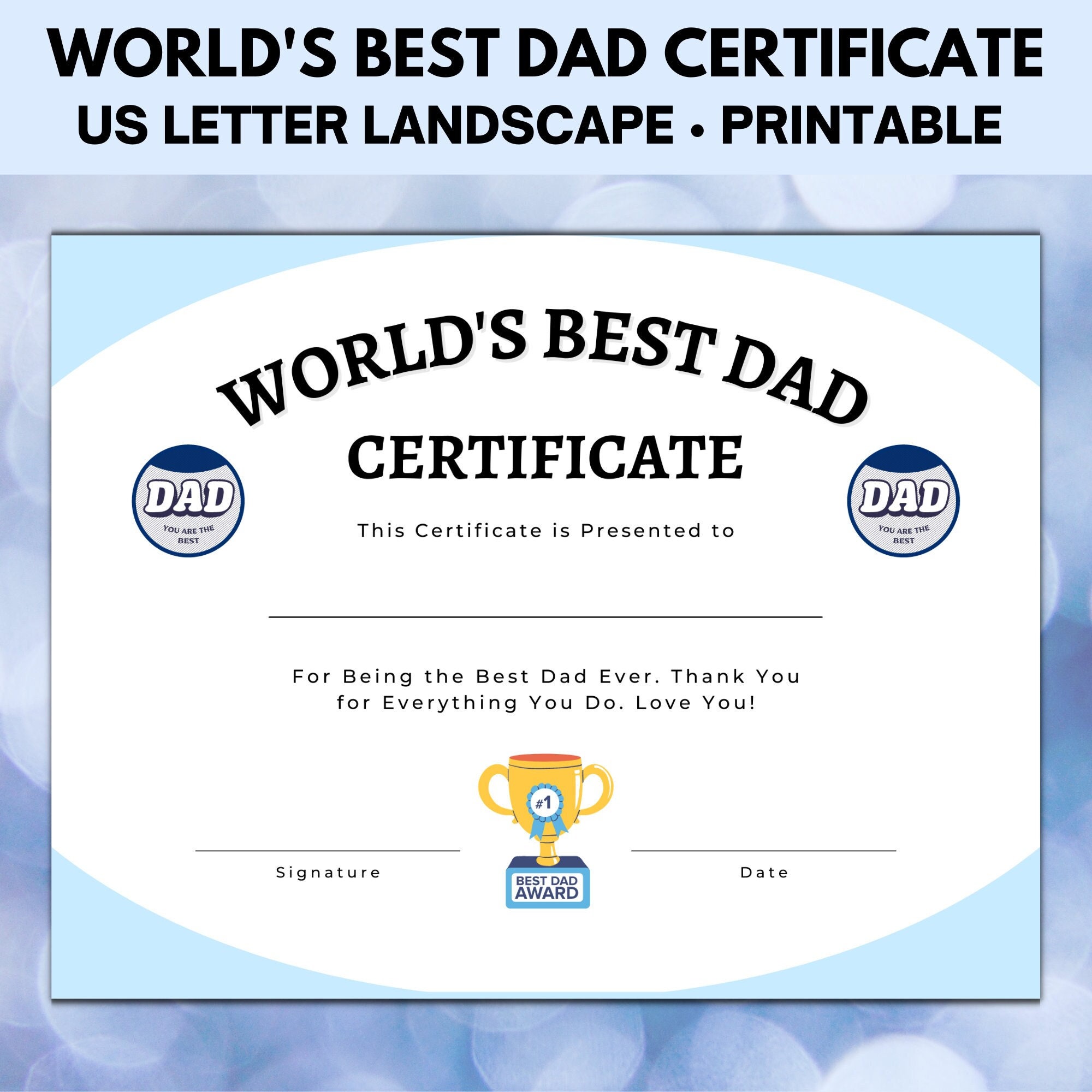 Best Dad Ever Certificate, Number One Dad and World's Best Dad Award ...