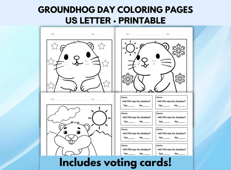 Groundhog Day Coloring Pages Plus Will Phil See His Shadow Voting Cards ...