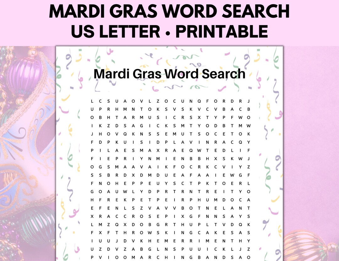 Mardi Gras Word Search Puzzle, Mardi Gras Games, Mardi Gras Printable ...