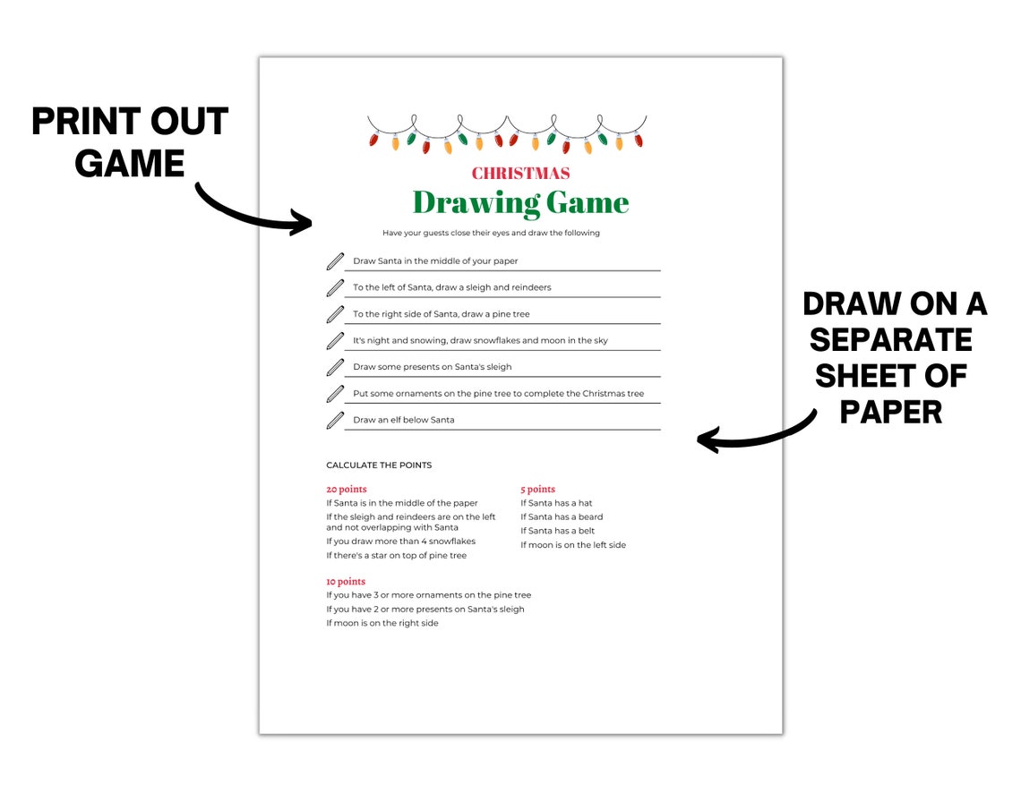 Christmas Drawing Game, Christmas Party Game, Printable Christmas Games ...