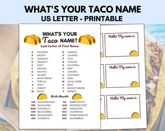 What's Your Taco Name Game With Name Tags, Printable Taco Name ...