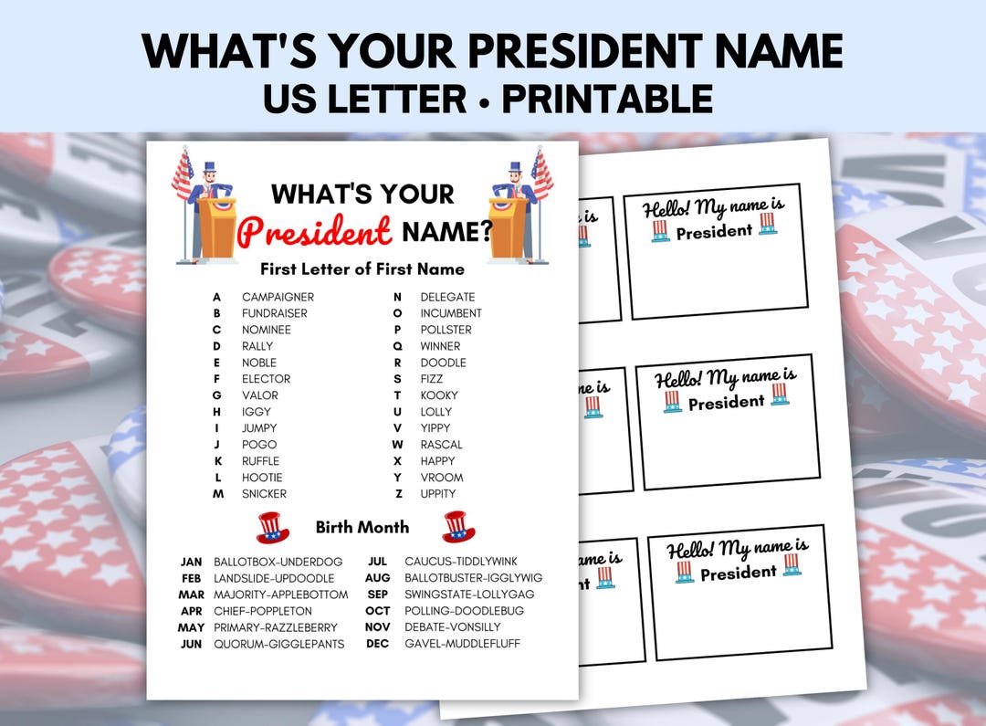 What's Your President Name Game, Election Day Games, Presidents' Day ...