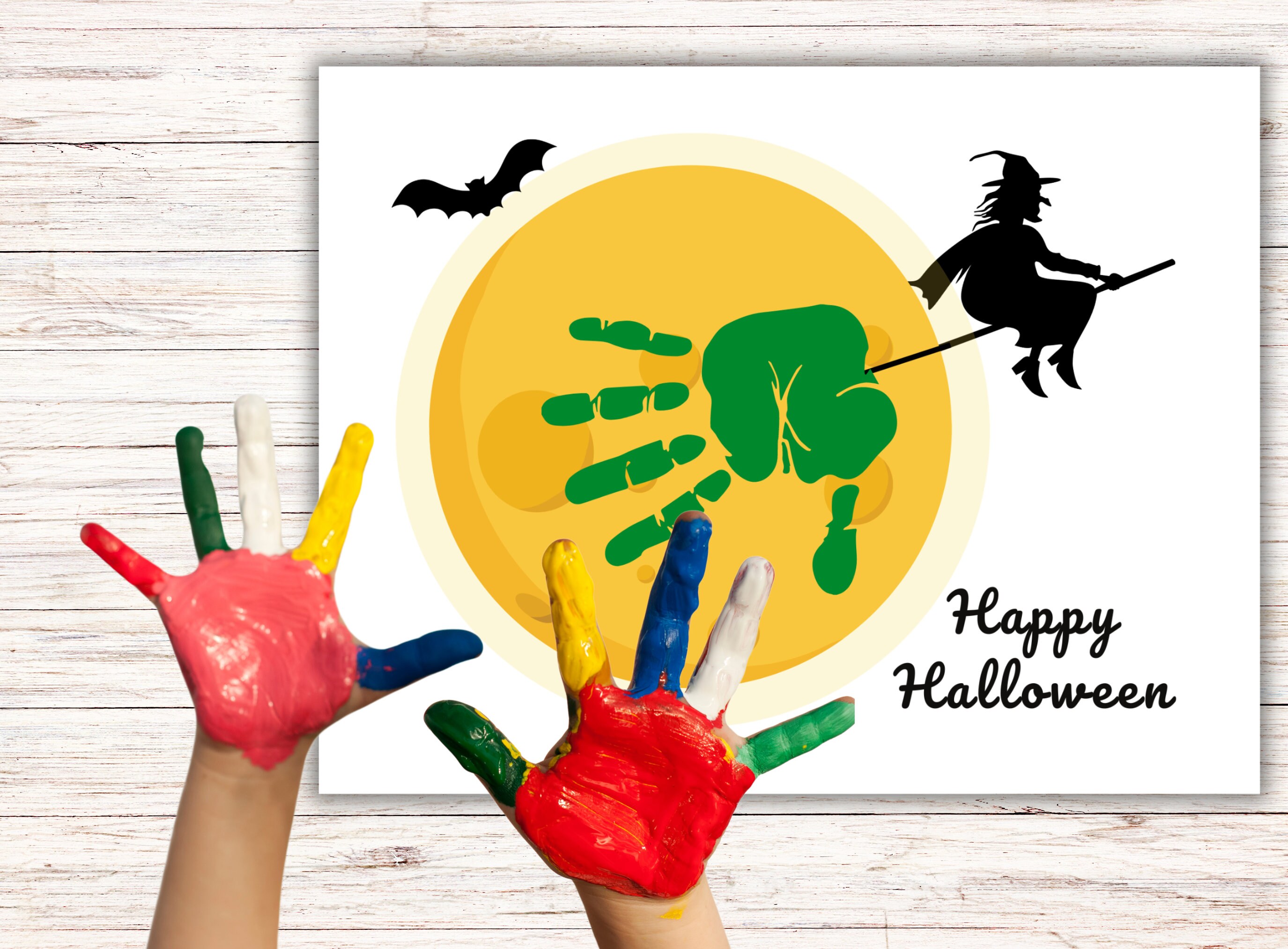 Halloween Handprint Art Craft, Fingerprint Art, Fall Halloween Activity ...