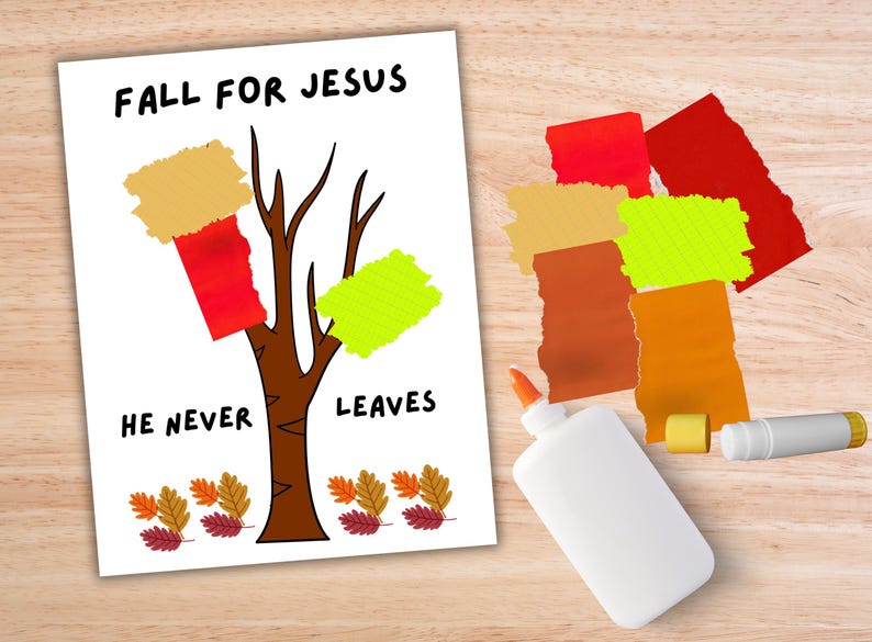 Fall for Jesus Craft, Jesus Never Leaves Tissue Paper Craft, Fall Bible Activity, He Never ...