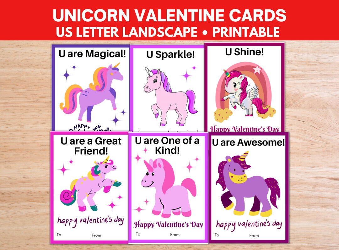 Unicorn Valentine Cards, Valentines for Class, Student Valentines ...