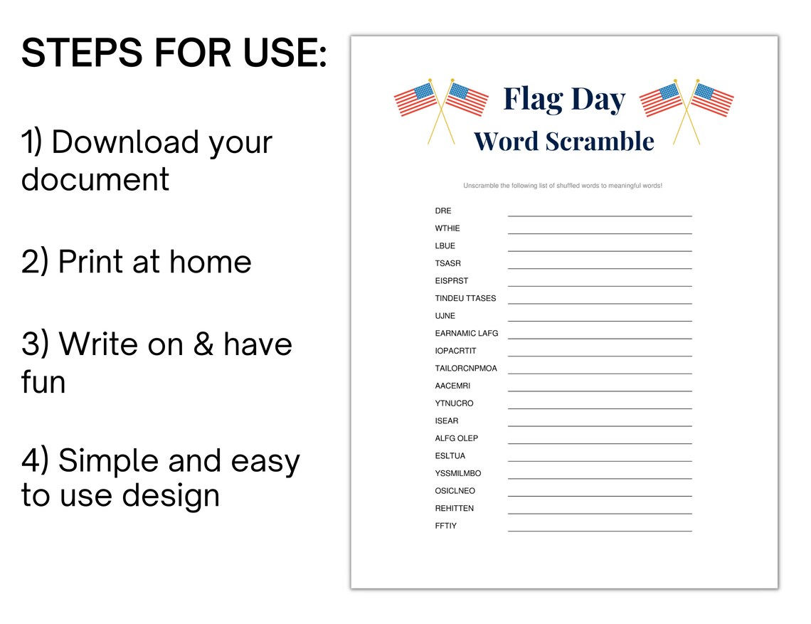 Flag Day Word Scramble, Flag Day Printable, Flag Day Activities, Flag ...