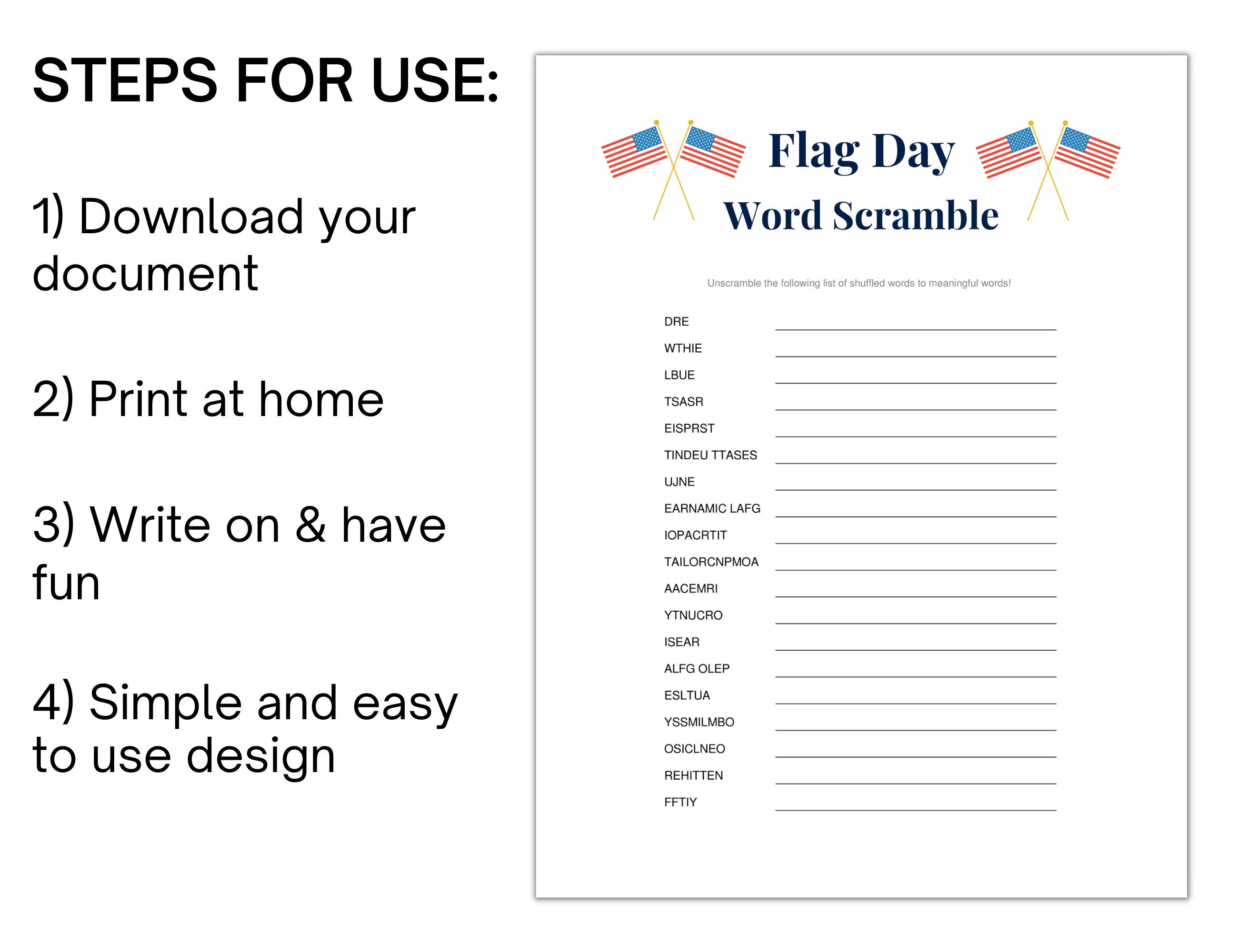 Flag Day Word Scramble, Flag Day Printable, Flag Day Activities, Flag ...