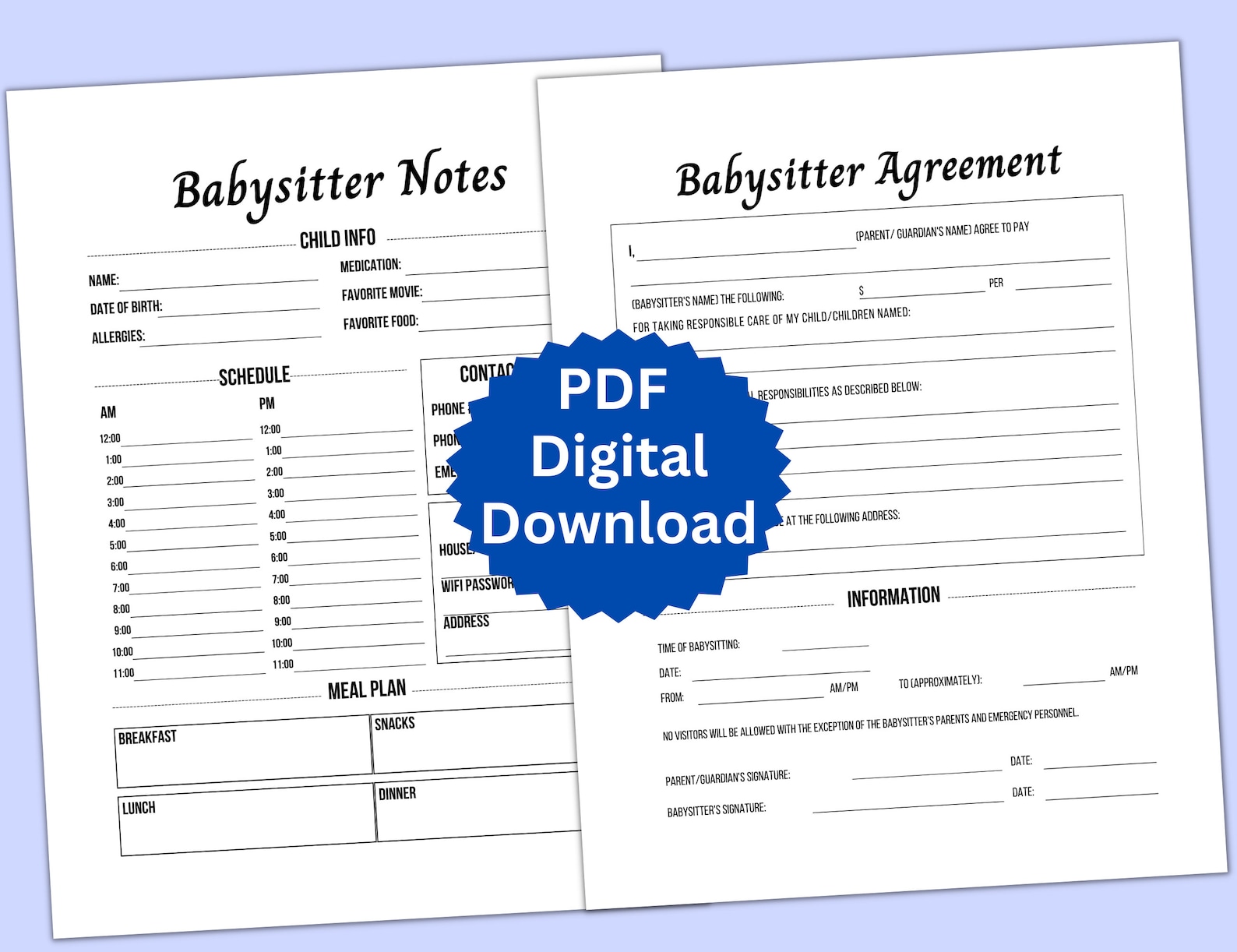 Babysitter Planner, Babysitter Notes, Babysitter Info, Babysitter Guide ...