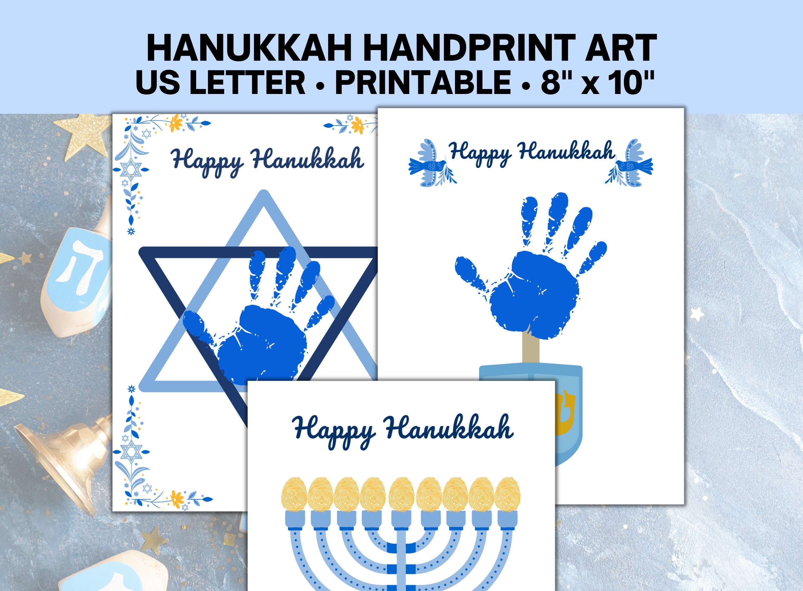 Hanukkah Handprint Art, Hanukkah Fingerprint Art, Handprint Keepsake ...