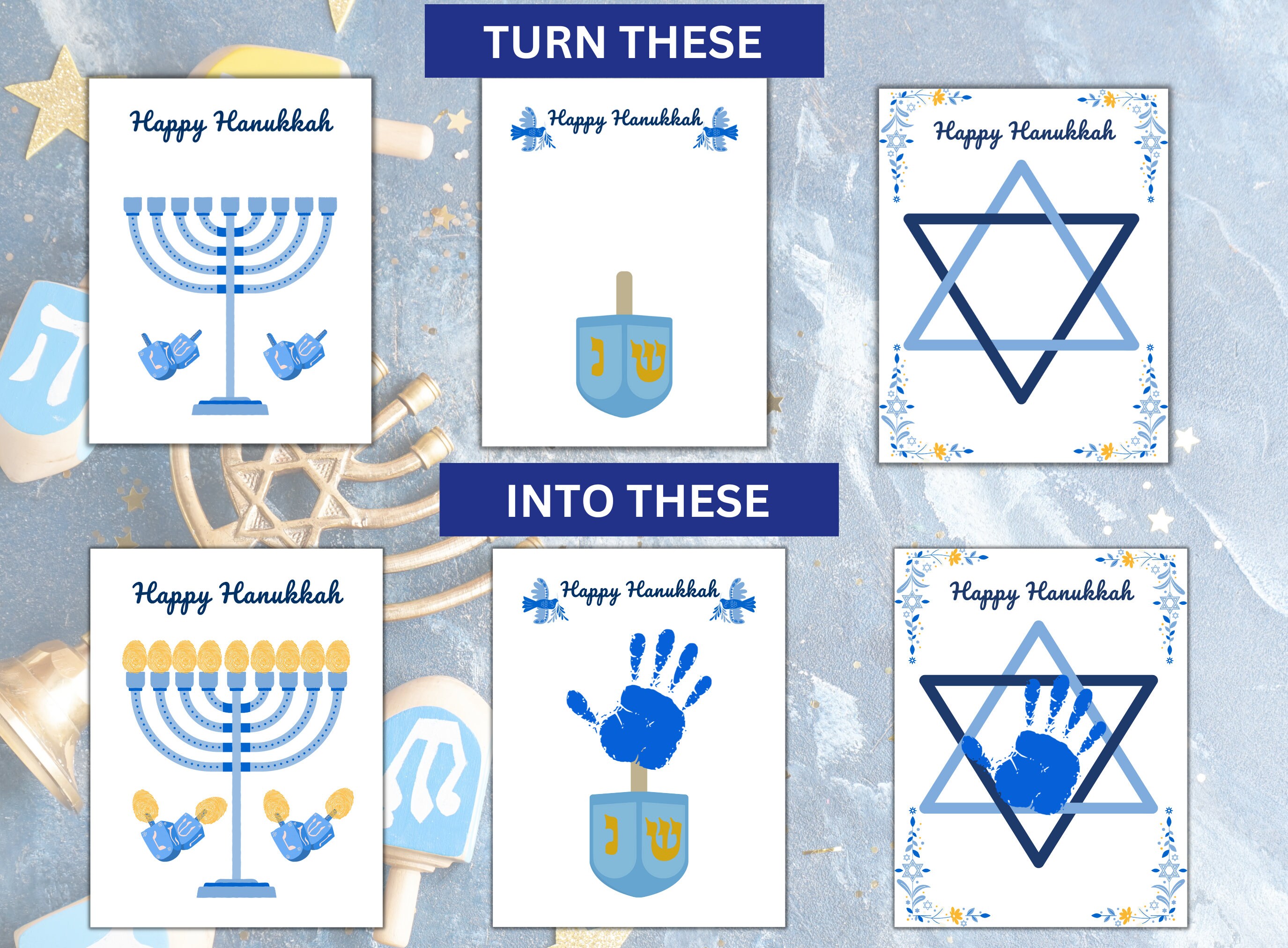 Hanukkah Handprint Art, Hanukkah Fingerprint Art, Handprint Keepsake ...