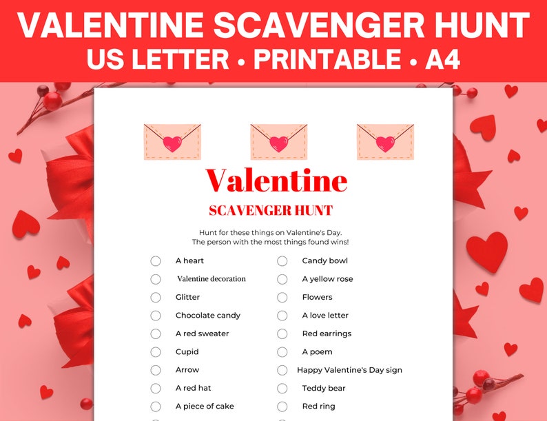 Valentine Scavenger Hunt, Valentine Party Game, Valentine's Day Game ...