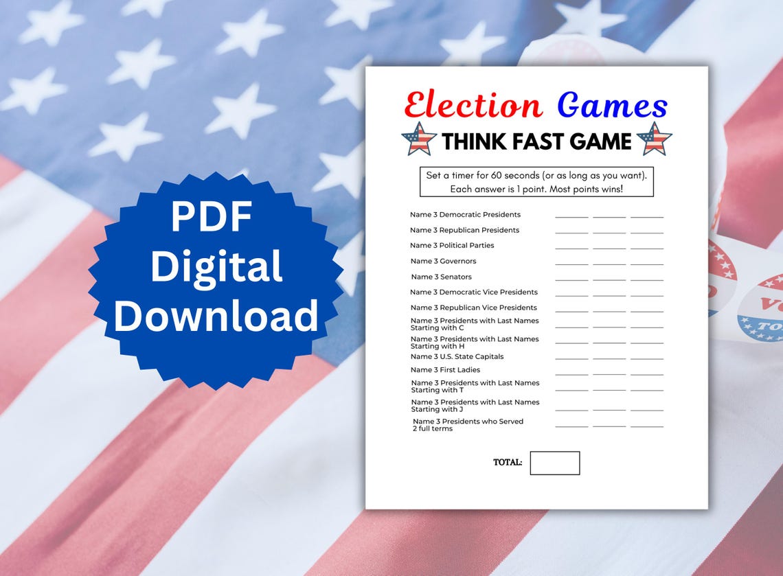 Election Games Think Fast, President Games, Patriotic Games, Election ...