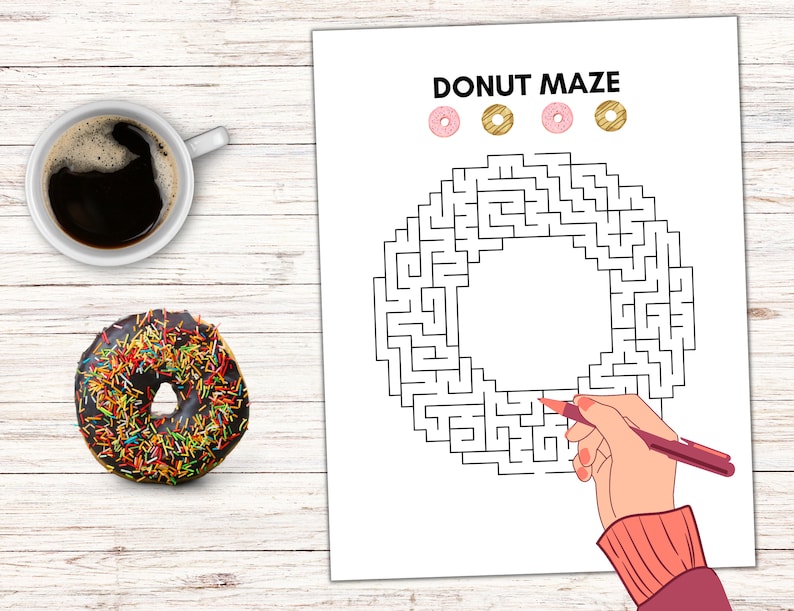 Donut Maze, Doughnut Maze Printables, Donut Birthday Party Game, Donut ...