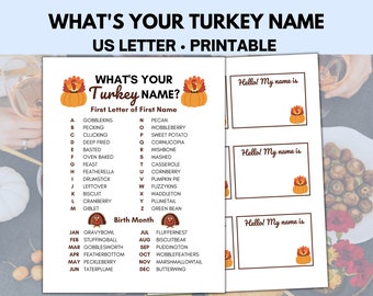 What's Your Turkey Name Game, Printable What's Your Turkey Name Game ...